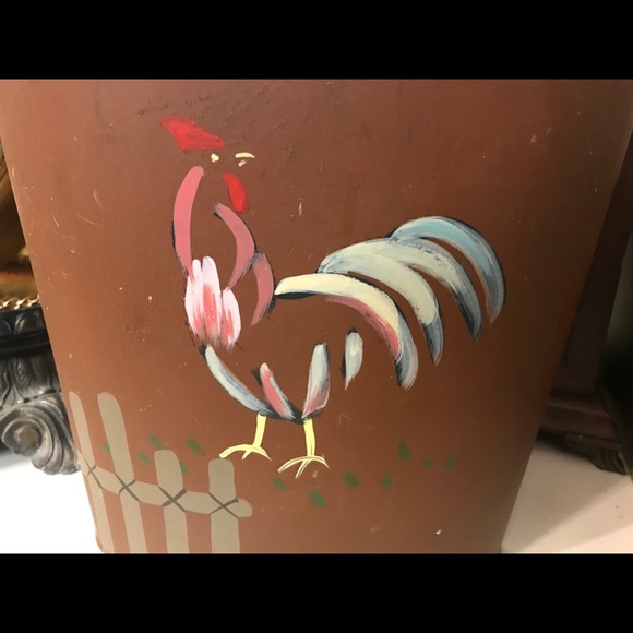 Storage & Organization | Vintage Folk Art Rooster Tin Planter Bin Pail ...